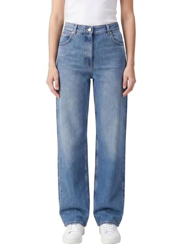 Calvin Klein High-waisted Straight Jeans In Cotton Denim - Gnawed Blue