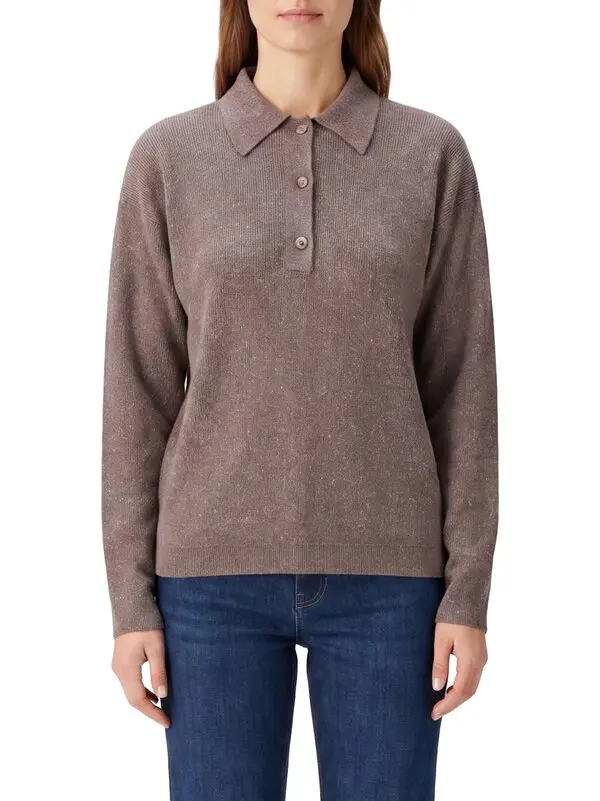 Calvin Klein Long-sleeved Silk Knit Polo Shirt - Brown