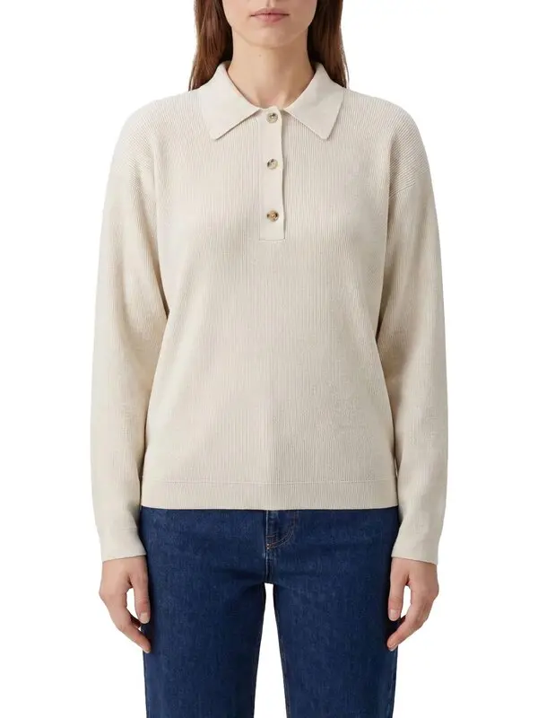Calvin Klein Long-sleeved Silk Knit Polo Shirt - White