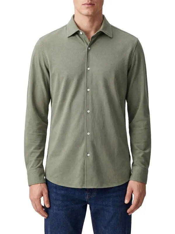 BROOKSFIELD Slim Fit Casual Shirt In Cotton Jersey With French Collar - Green