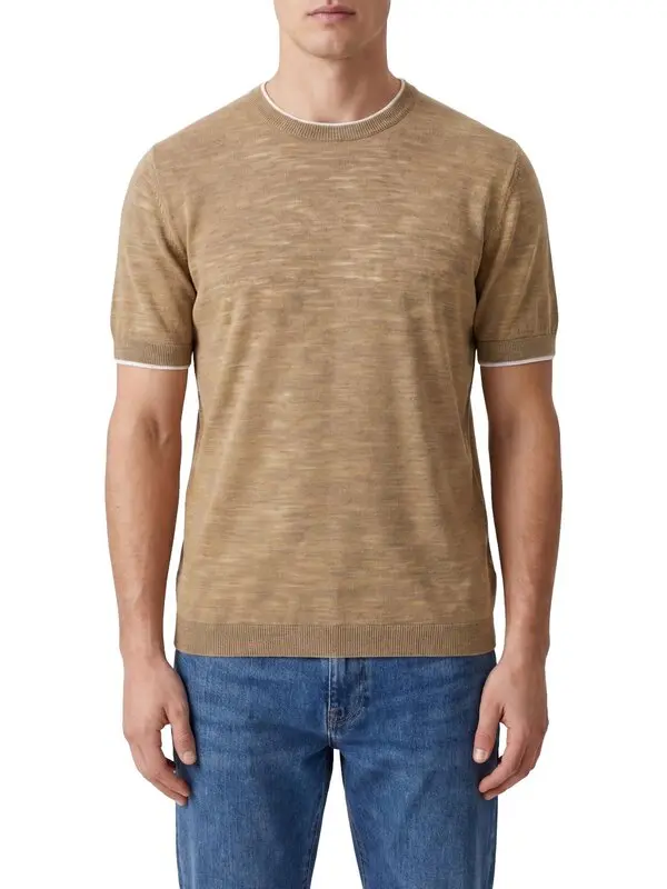 BROOKSFIELD Linen Blend Crewneck T-shirt - Beige
