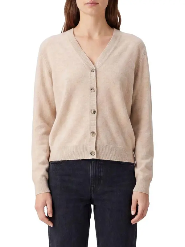 ALLUDE 100% Cashmere V-neck Cardigan With Patch Pockets - Beige