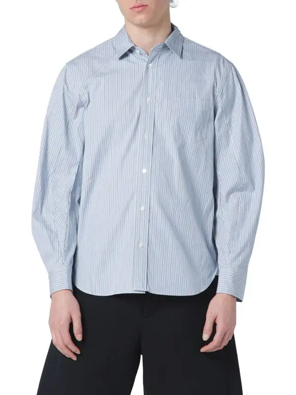 Sacai Striped Cotton Shirt With Balloon Sleeves - Blue