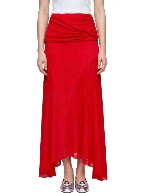 GANNI Asymmetrical Draped Crêpe Midi Skirt - Red