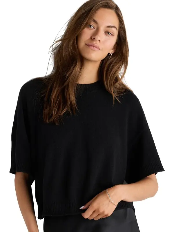 Quince Mongolian Cashmere Cropped Oversized T-shirt - Black