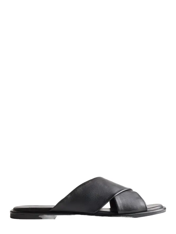 Quince Italian Leather Crossover Slide - Black