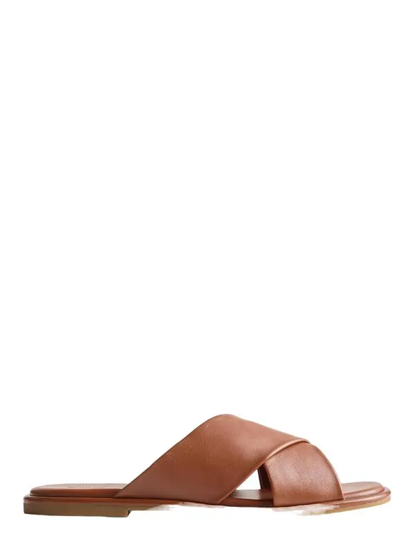 Quince Italian Leather Crossover Slide - Cognac
