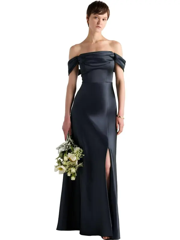 Quince Aurora Stretch Satin Convertible Dress - Navy