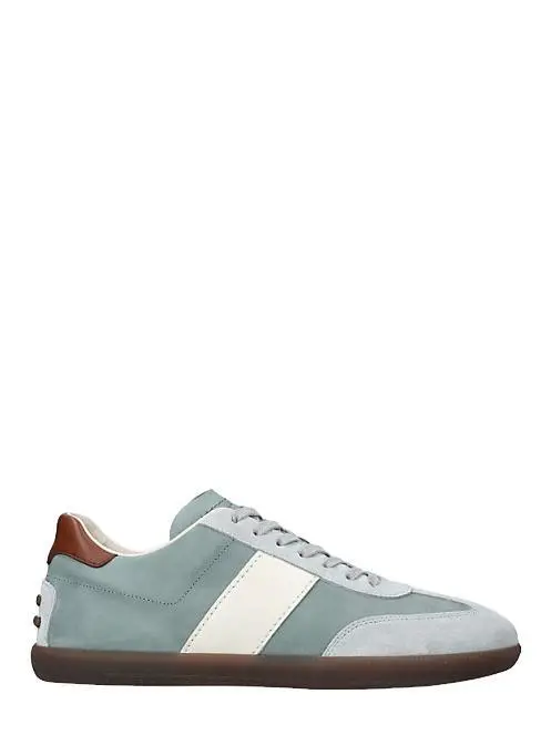 TOD'S Suede Lace-up Low-top Sneakers With Paneled Design - Teal