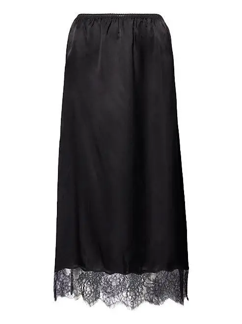 ANINE BING Lace-trimmed Silk-blend Midi Skirt - Black