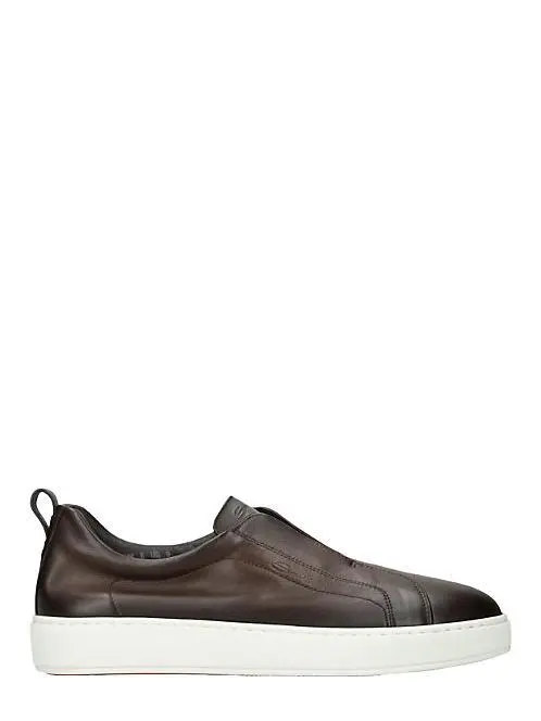 Santoni Victory Unlined Leather Trainers - Mid Brown