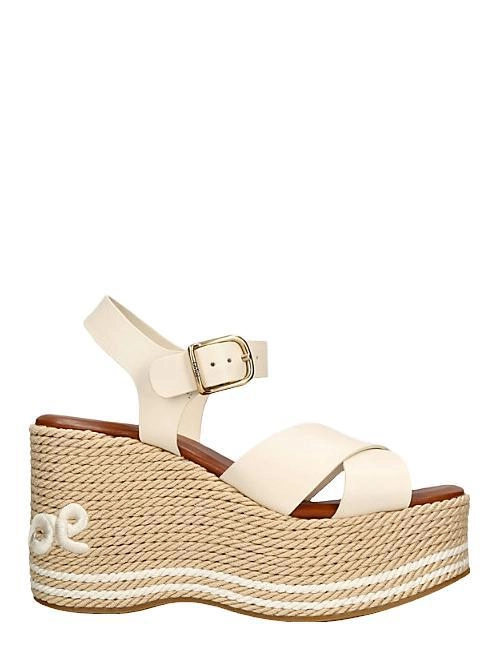 Chloé Leather Crossover Wedge Sandals - White/comb