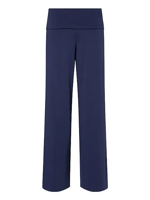 ADANOLA Fold-over Wide-leg Yoga Leggings - Navy Blue