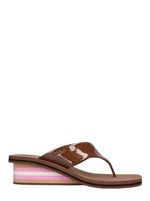 Chloé Leather Thong Wedge Sandals - Brown