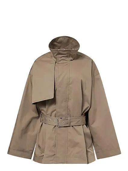 FRAME Cotton Trench Coat With High Neck And Belted Waist - Army