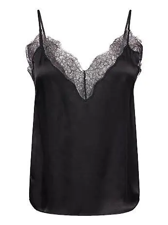 ANINE BING Mael Lace-trim Silk-blend Camisole Top - Black