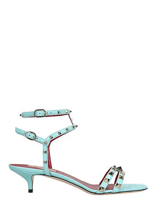 Valentino Garavani Rockstud Embellished Leather Heeled Sandals - Blue