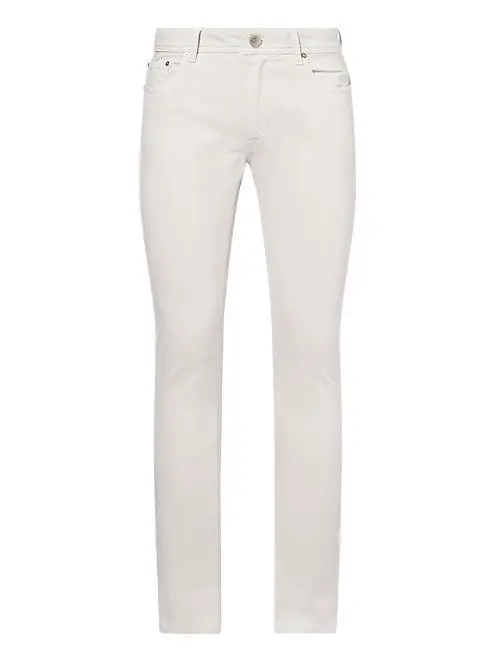 Corneliani Regular Fit Tapered Leg Cotton Chino Trousers - Cream