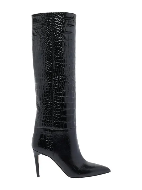Paris Texas Knee-high Stiletto Boots In Crocodile-effect Patent Leather - Brown