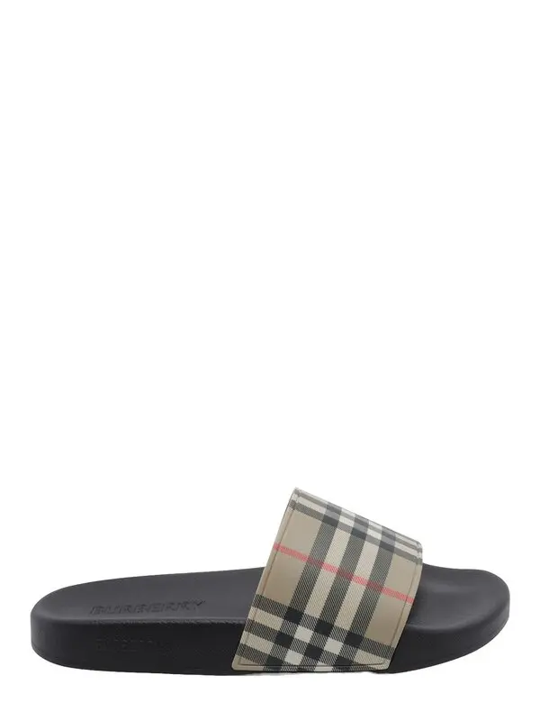 Burberry Check Print Slides - Cream