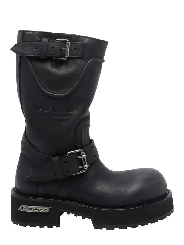 Balenciaga Leather Buckled High-top Boots - Black
