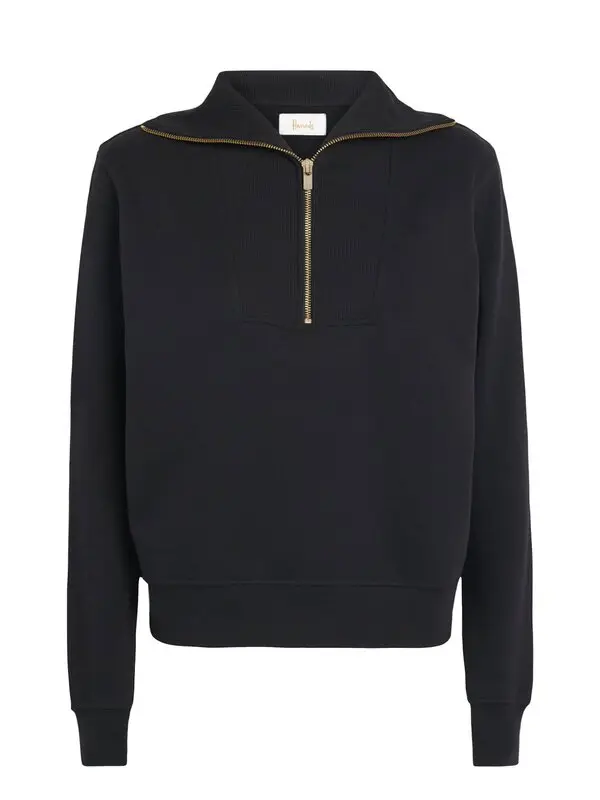 Harrods Cotton Zip-up Funnel Neck Sweater - Black