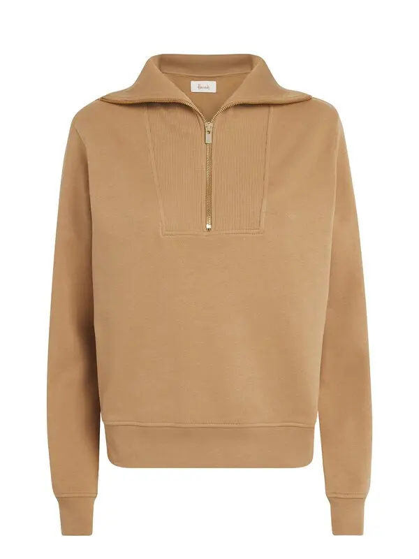 Harrods Cotton Zip-up Funnel-neck Sweater - Brown