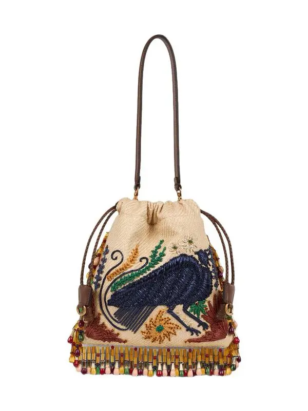 Etro X Tabby Booth Kalispera Raffia Bag With Embroidery And Beads - Cream