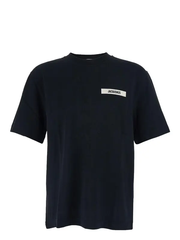 Jacquemus Le T-shirt Gros Grain Crew Neck Cotton T-shirt With Logo Patch - Black