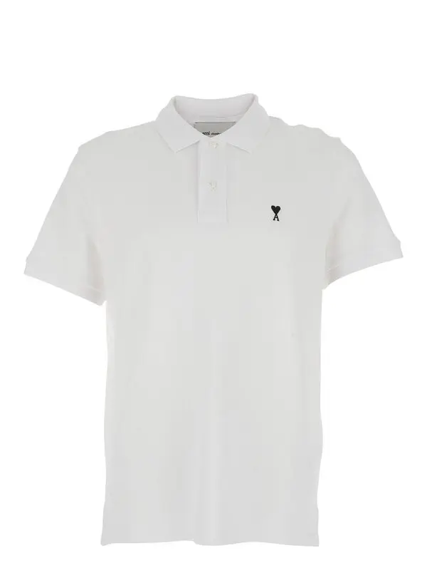 AMI Paris Polo Shirt With Adc Embroidery On The Front And Classic Cotton Collar For - White