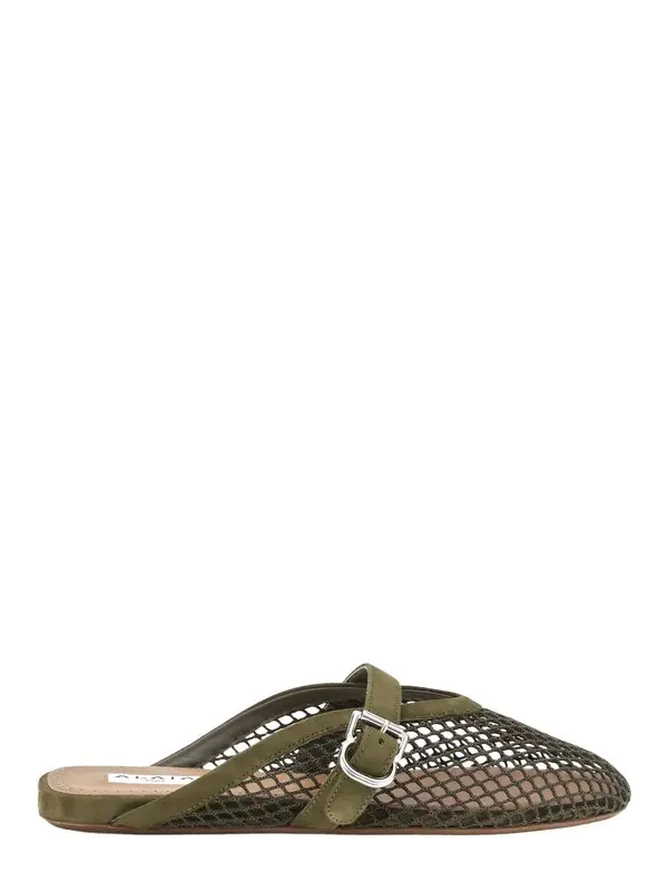 Alaïa Fishnet Flat Mules With Buckle - Green