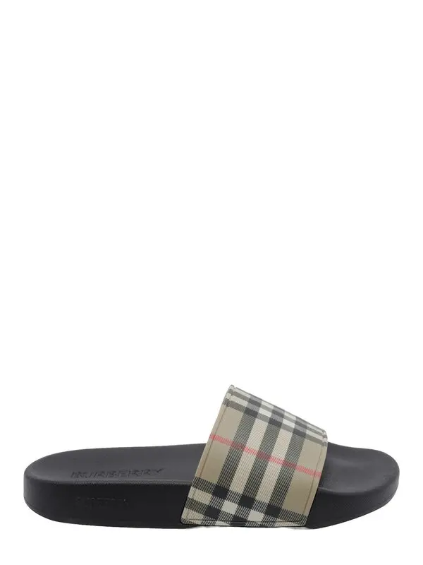Burberry All-over Logo Check Print Fabric Sliders - Cream