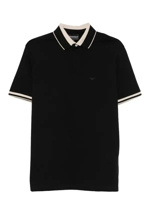 Emporio Armani Logo Cotton Polo Shirt - Black
