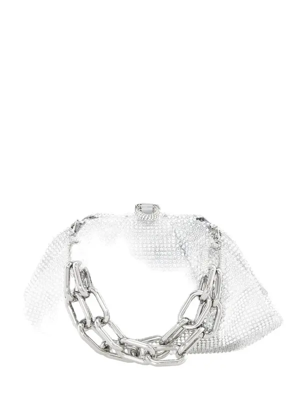 Judith Leiber Gemma Crystal Clutch With Chain Strap - Silver