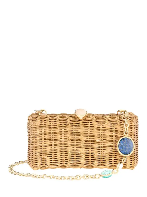 Judith Leiber Poppy Basket Wicker Handbag With Semi-precious Stones - Gold