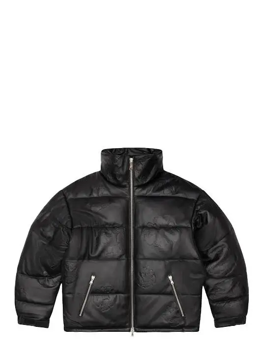 DENIM TEARS Embossed Leather Wreath Puffer Jacket - Black