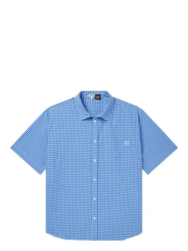 Loewe Paula's Ibiza Logo-embroidered Checked Cotton-poplin Shirt - Blue
