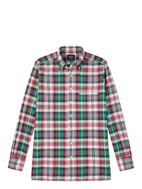 DRAKE'S Button-down Collar Checked Cotton Shirt - Multi