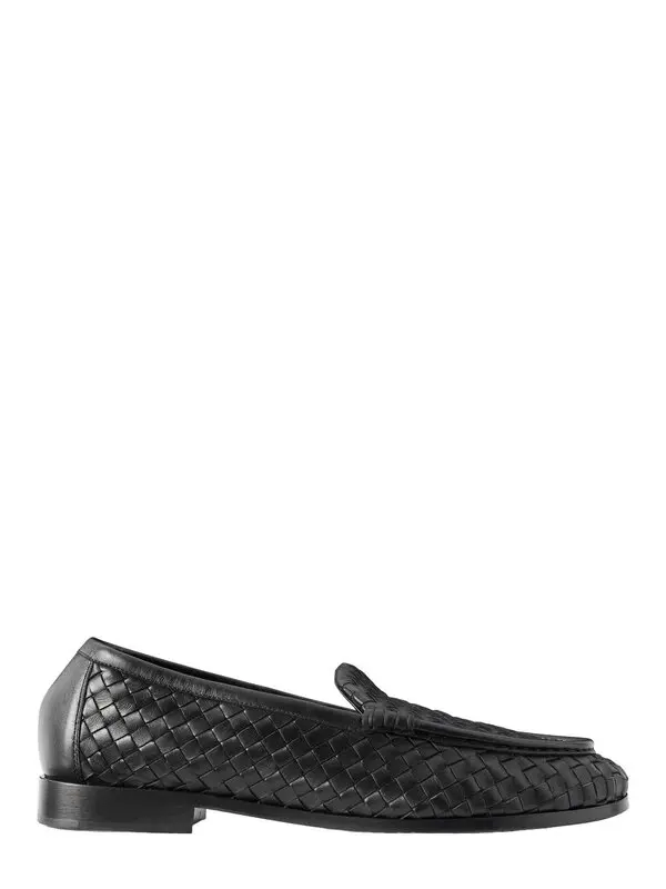 Bottega Veneta Silenzio Intrecciato Leather Loafers - Black