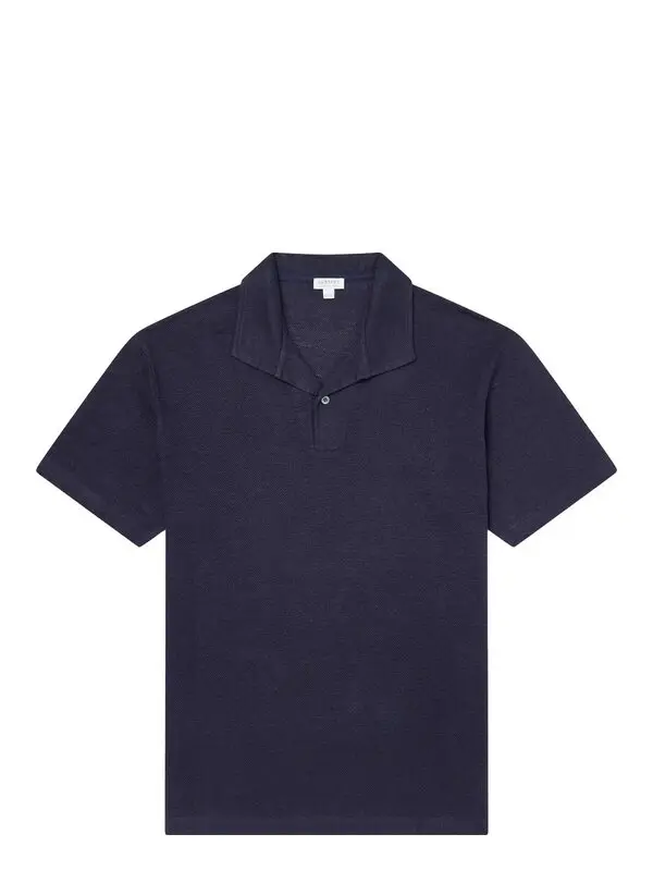 Sunspel Linen-piqué Polo Shirt - Blue