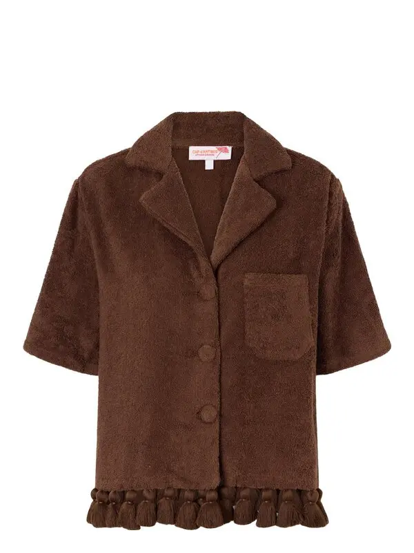 CAP D’ANTIBES Antonia Cotton-terry Shirt With Tassels - Brown