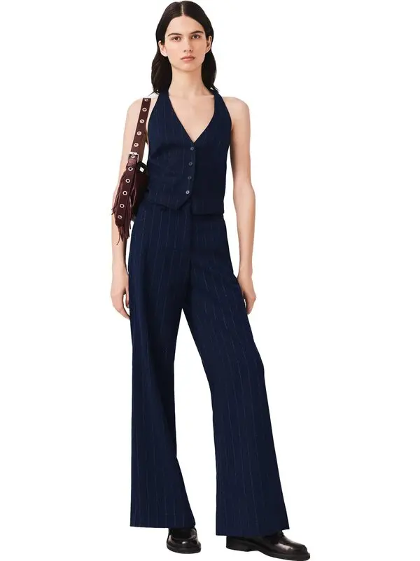 Maje Tailored Backless Striped Vest - Navy