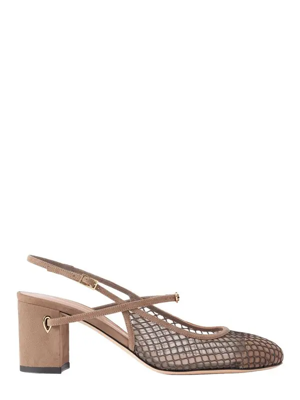 Jennifer Chamandi Mattia 65 Suede-trimmed Mesh Pumps - Brown