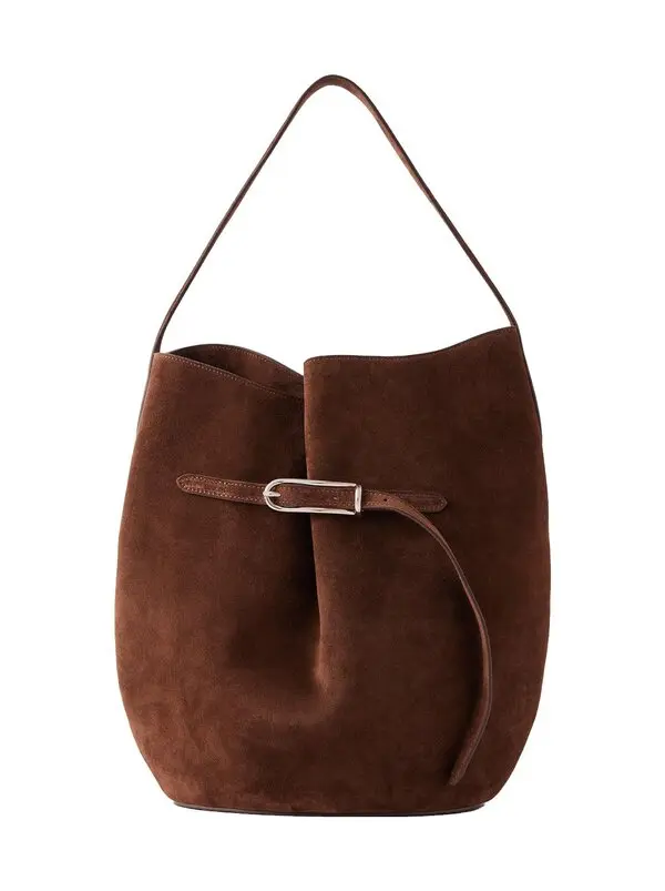 LIFFNER Large Suede Buckled Shoulder Bag - Brown