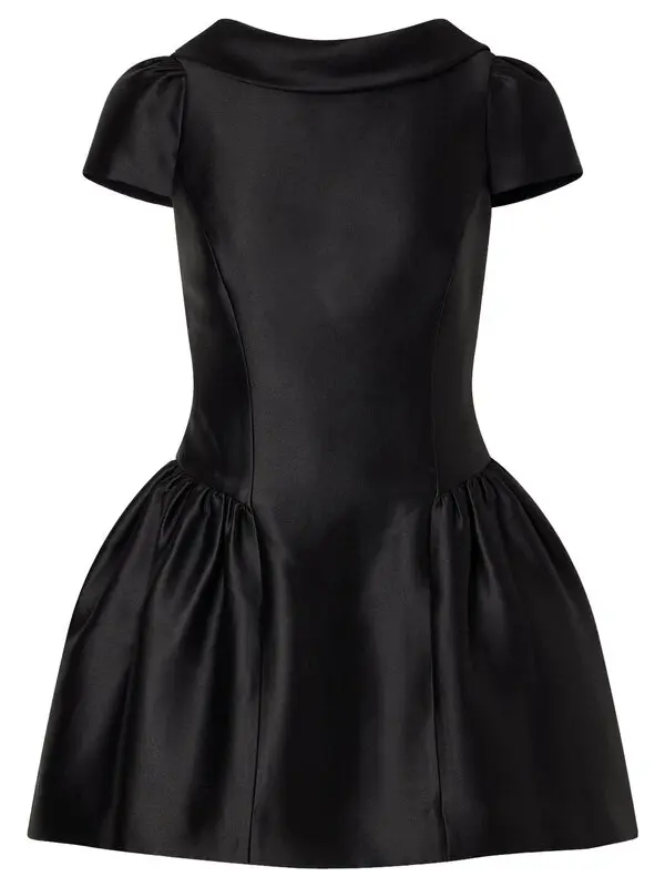 SELF-PORTRAIT Gathered Taffeta Mini Dress - Black