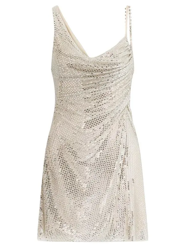 SELF-PORTRAIT Embellished Draped Tulle Mini Dress - Silver