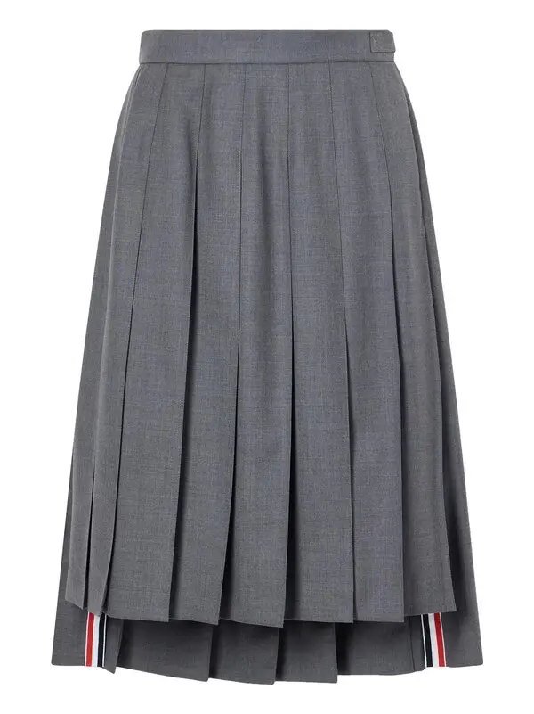 Thom Browne Asymmetric Grosgrain-trimmed Pleated Wool Midi Skirt - Gray