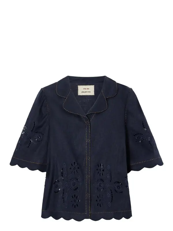 Vita Kin Linen Broderie Anglaise Shirt - Blue