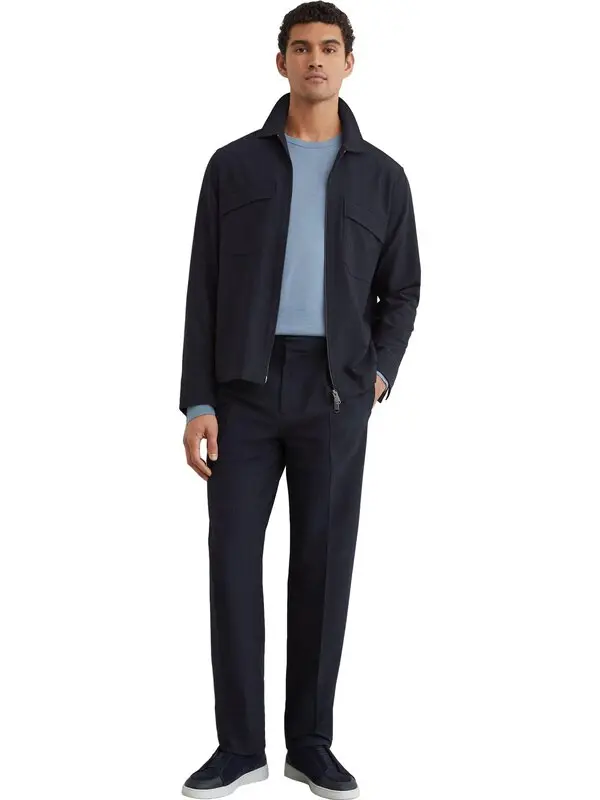 REISS Sidney Stripe Tapered Pleated Trousers - Navy