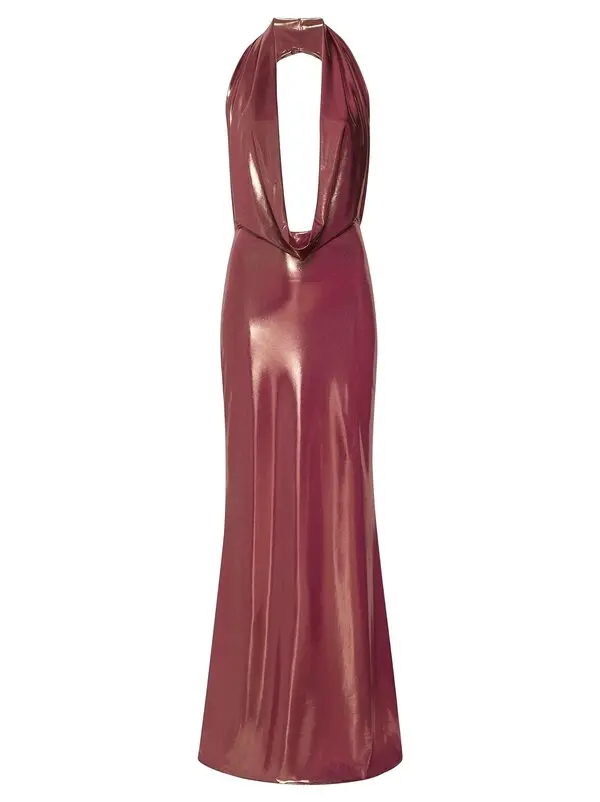 Lapointe Coated Jersey Cowl Neck Gown - Clay